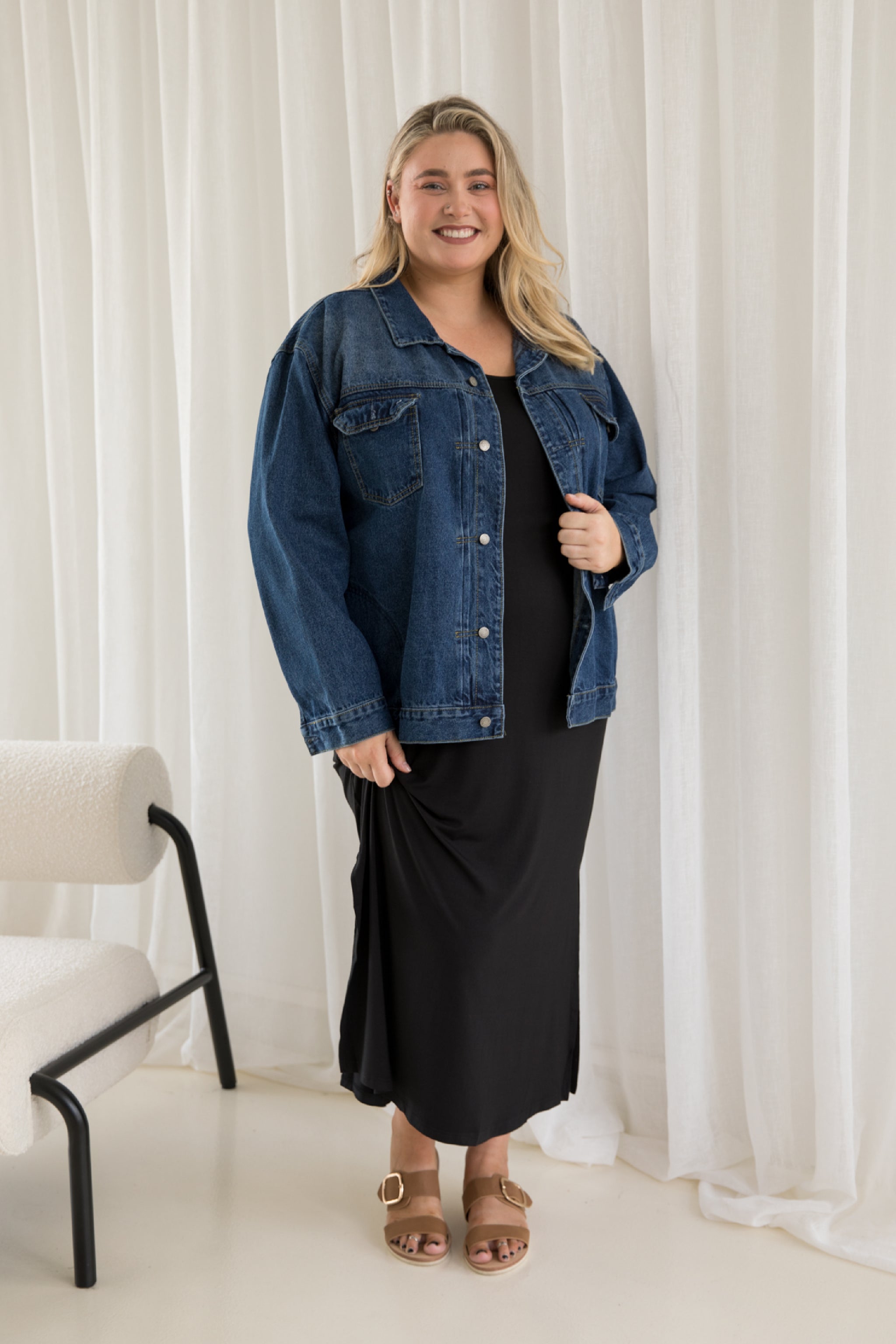 Plus-Sized Denim Jackets | PQ Collection | Denim Basic Jacket in Dark ...