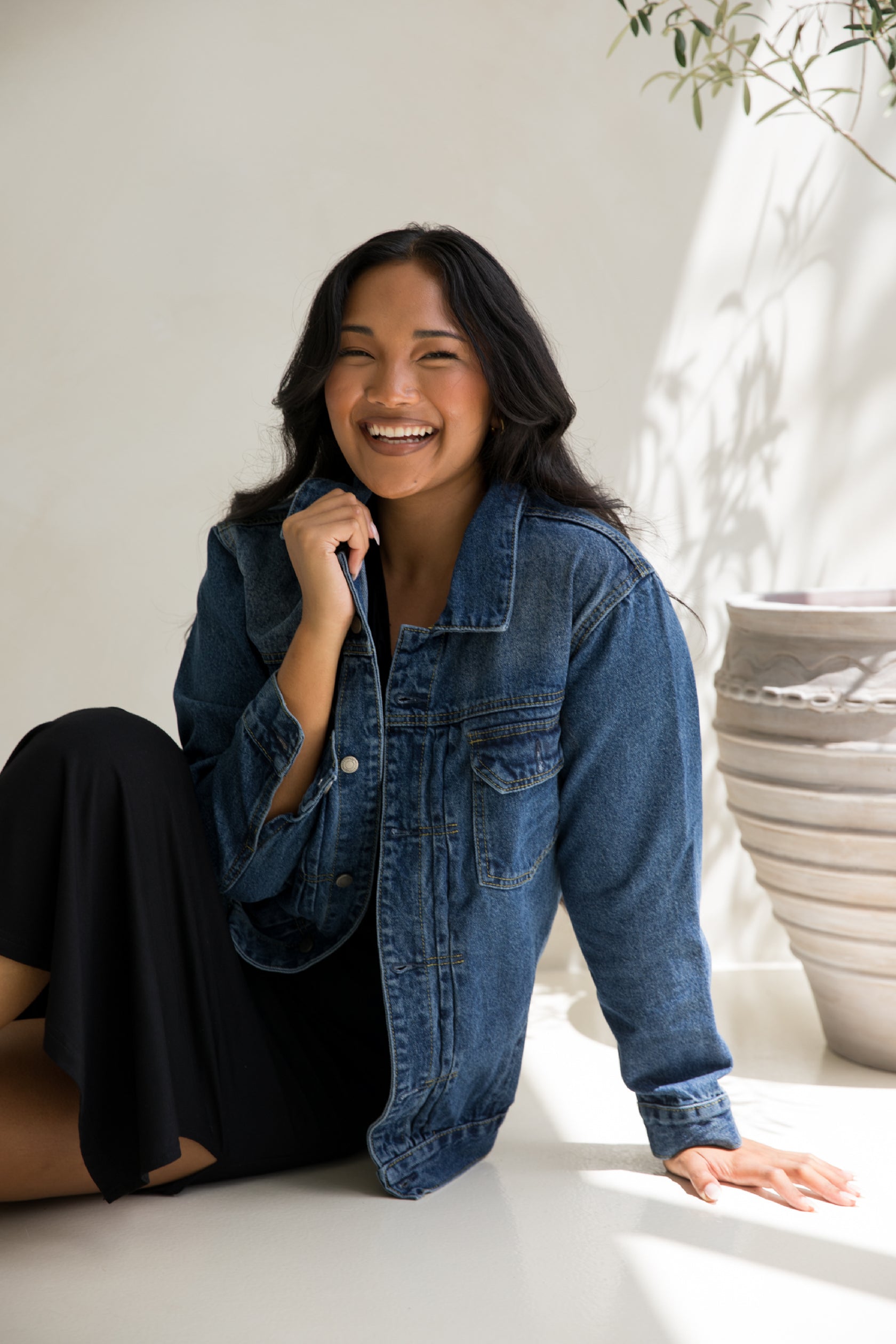 Plus-Sized Denim Jackets | PQ Collection | Denim Basic Jacket in Dark ...