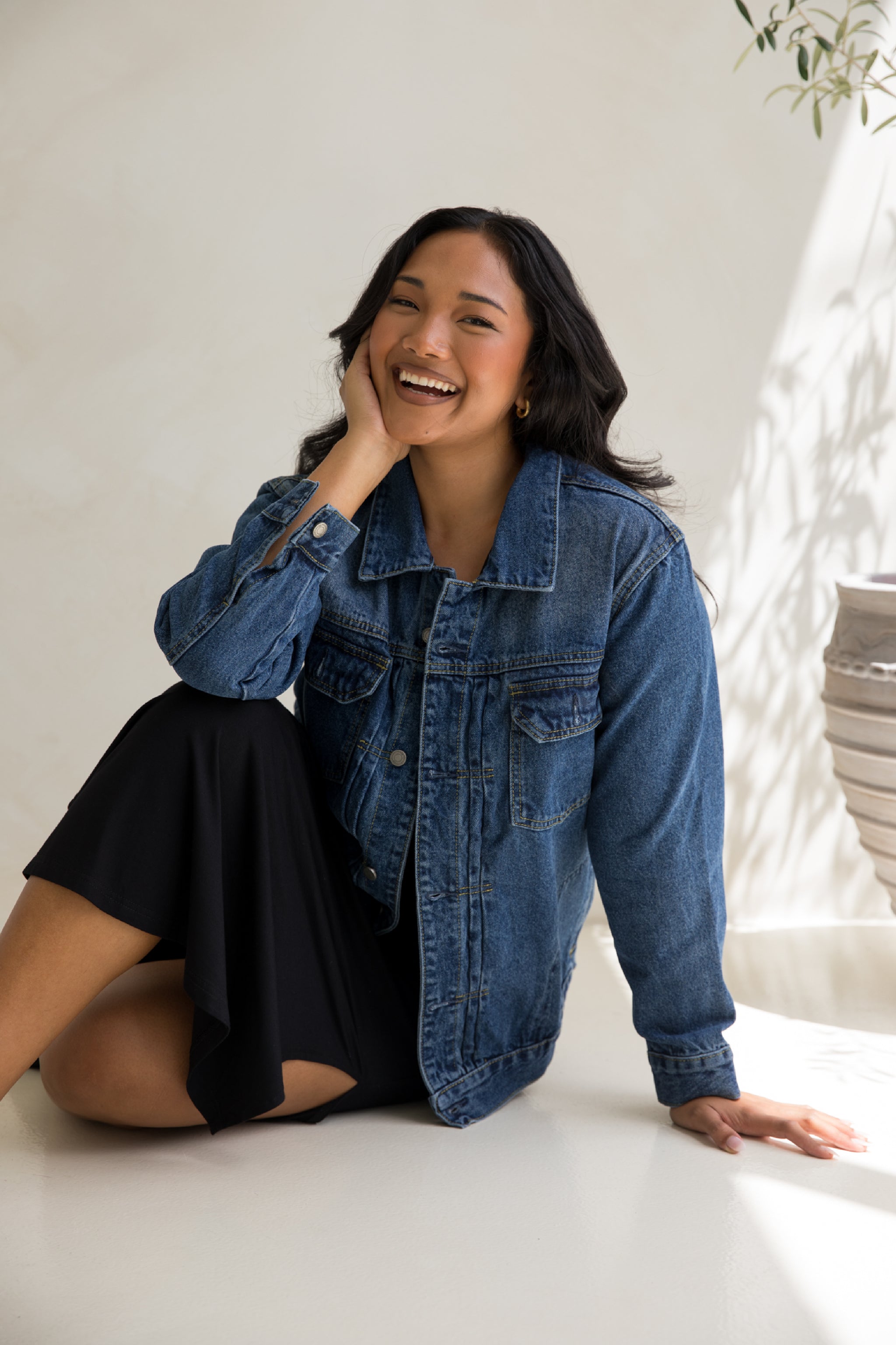 Plus-Sized Denim Jackets | PQ Collection | Denim Basic Jacket in Dark ...