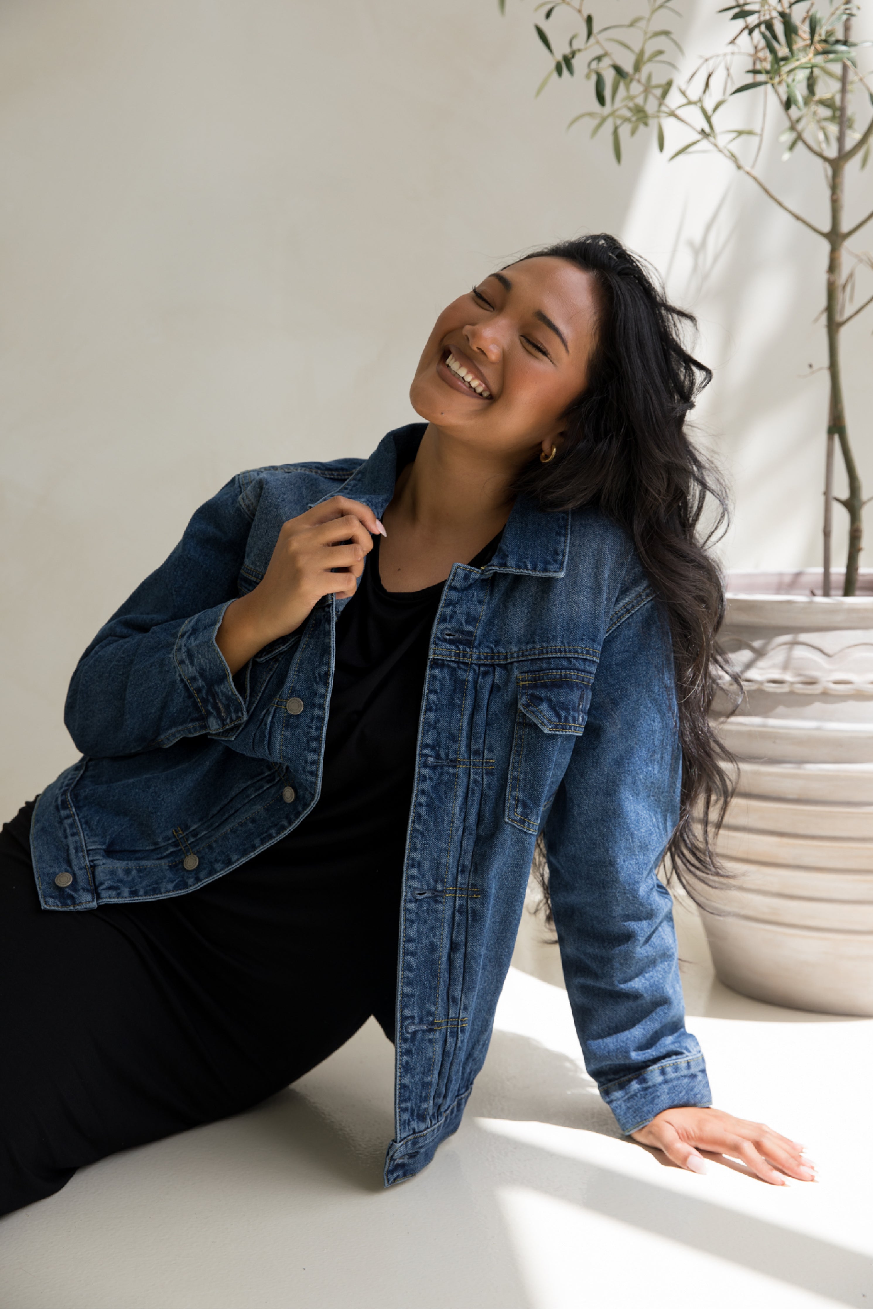 Plus-Sized Denim Jackets | PQ Collection | Denim Basic Jacket in Dark ...
