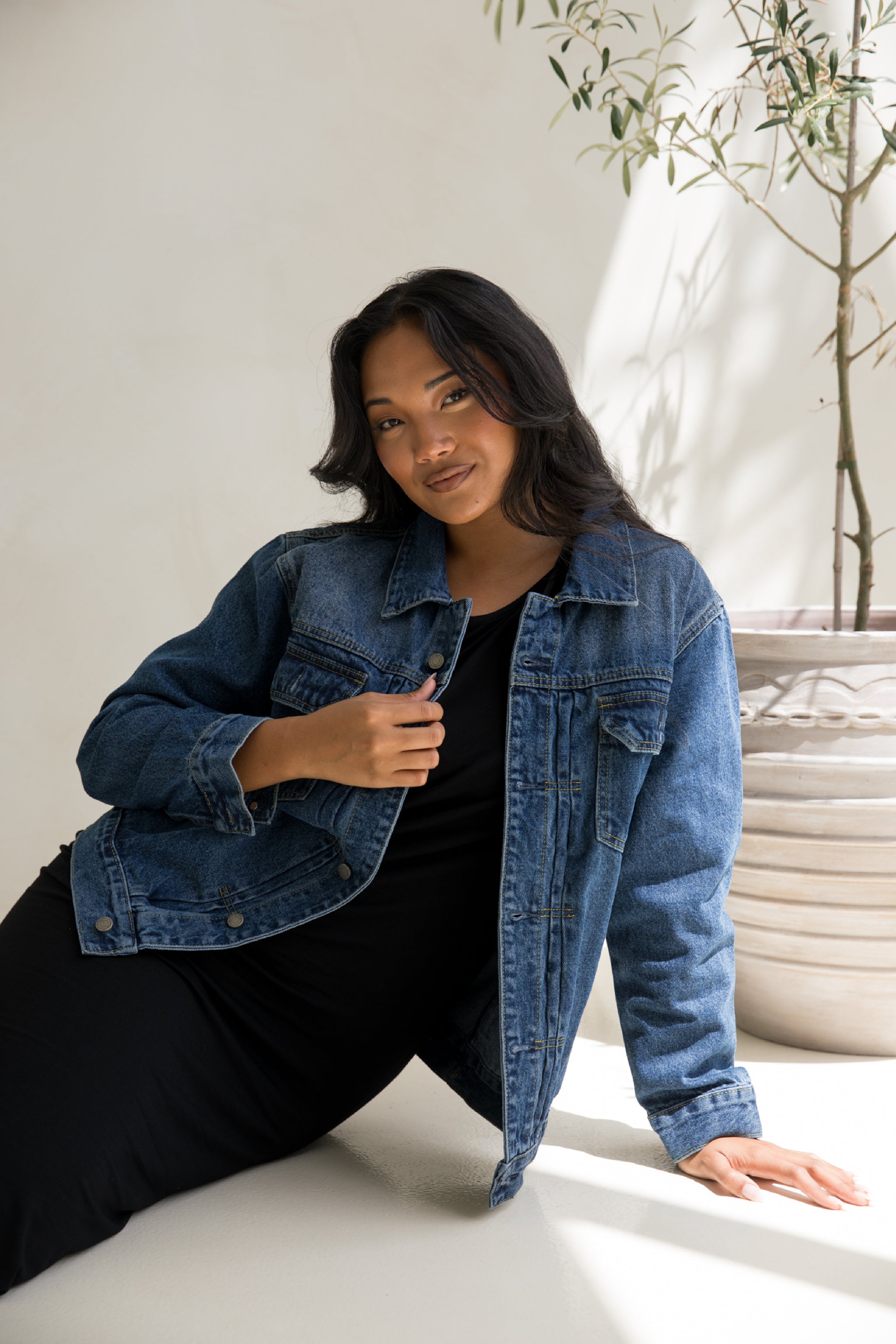 Plus-Sized Denim Jackets | PQ Collection | Denim Basic Jacket in Dark ...