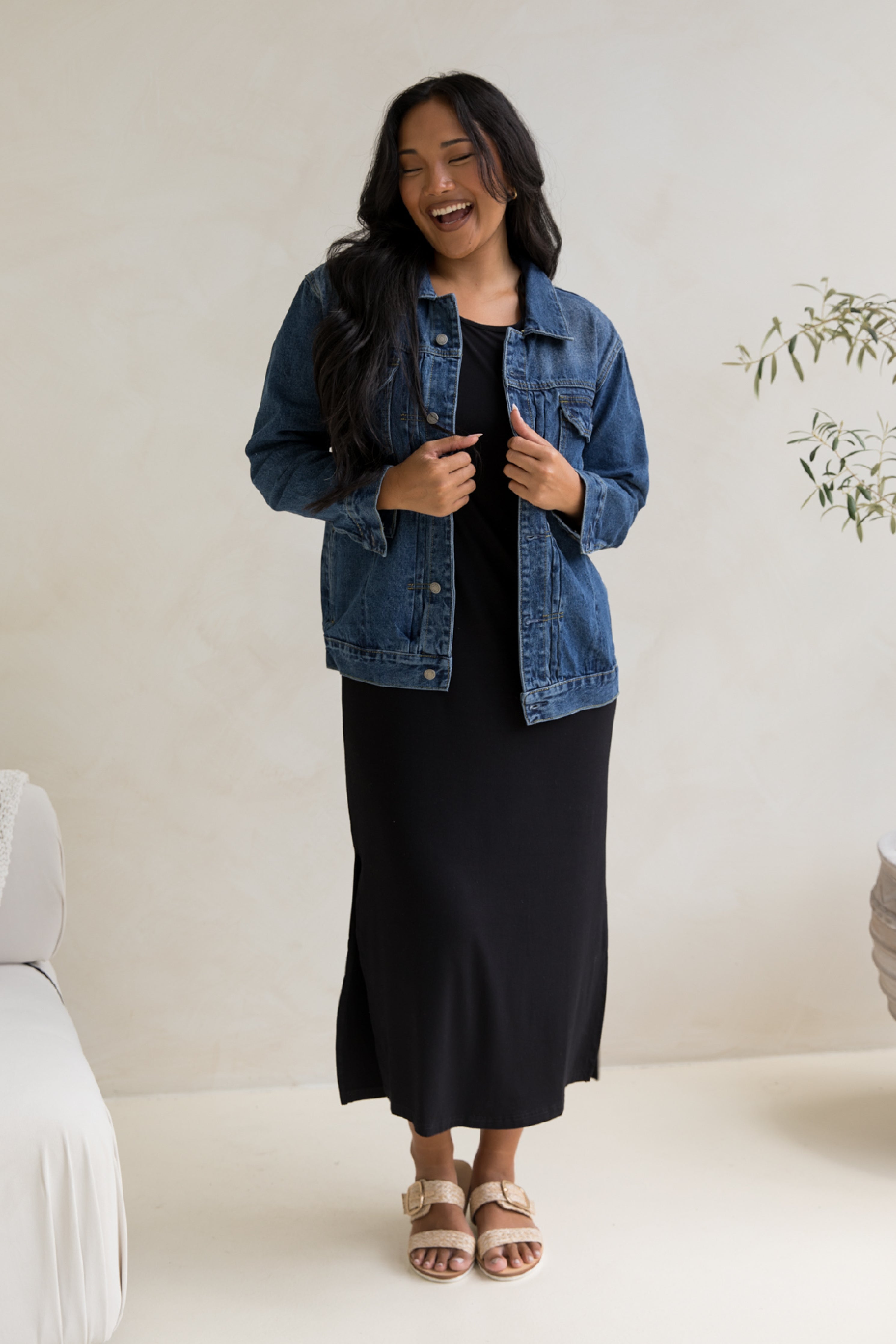 Plus-Sized Denim Jackets | PQ Collection | Denim Basic Jacket in Dark ...