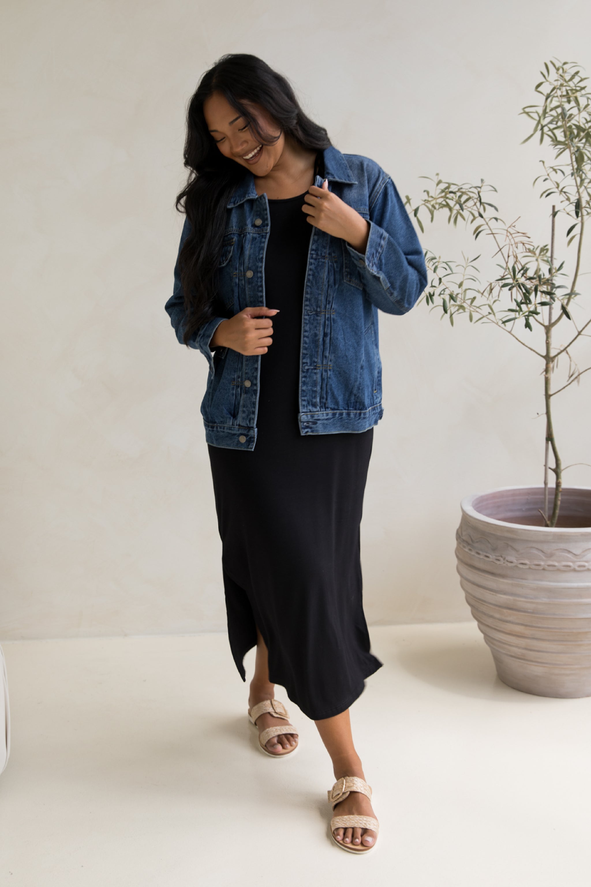 Plus-Sized Denim Jackets | PQ Collection | Denim Basic Jacket in Dark ...