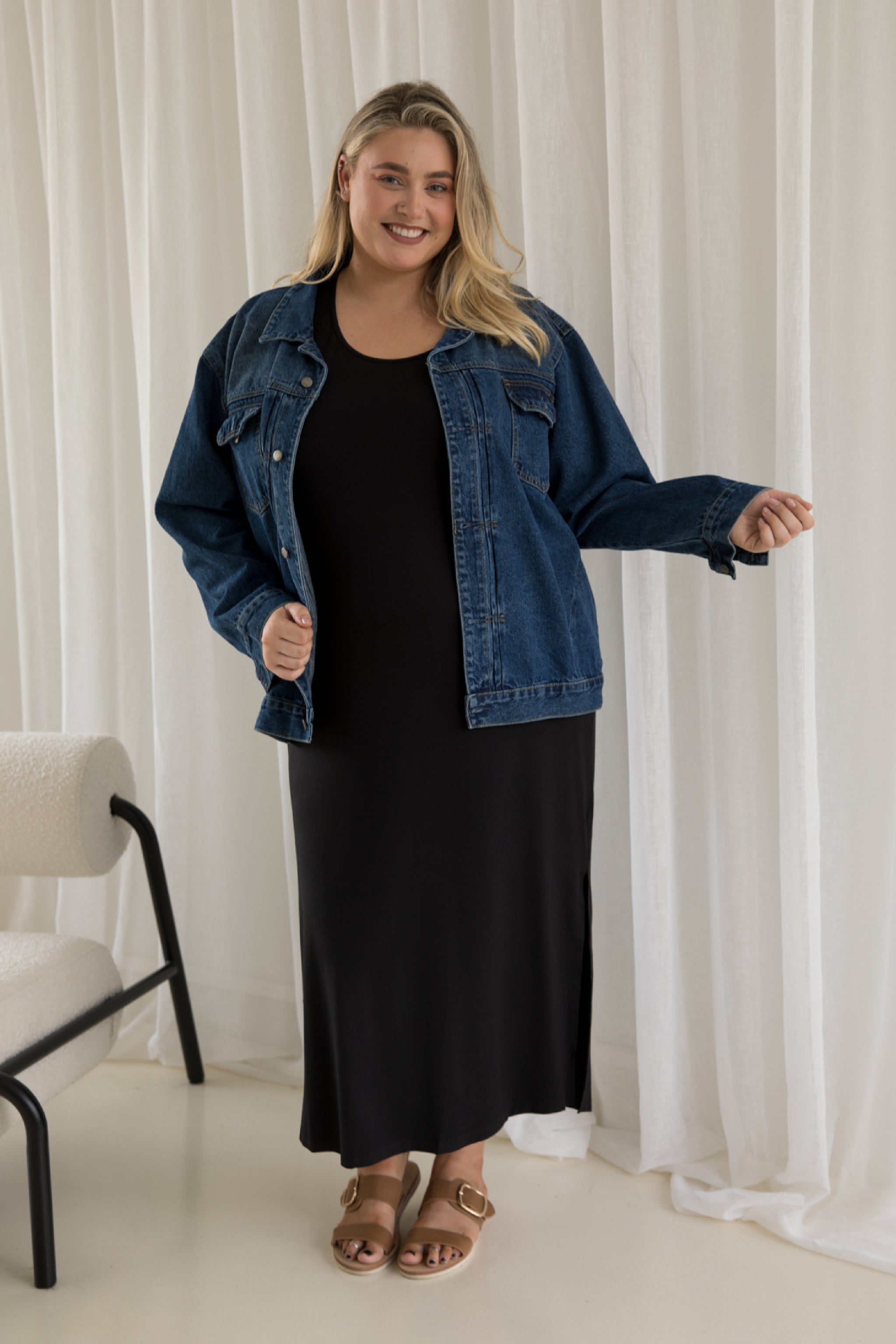 Plus-Sized Denim Jackets | PQ Collection | Denim Basic Jacket in Dark ...