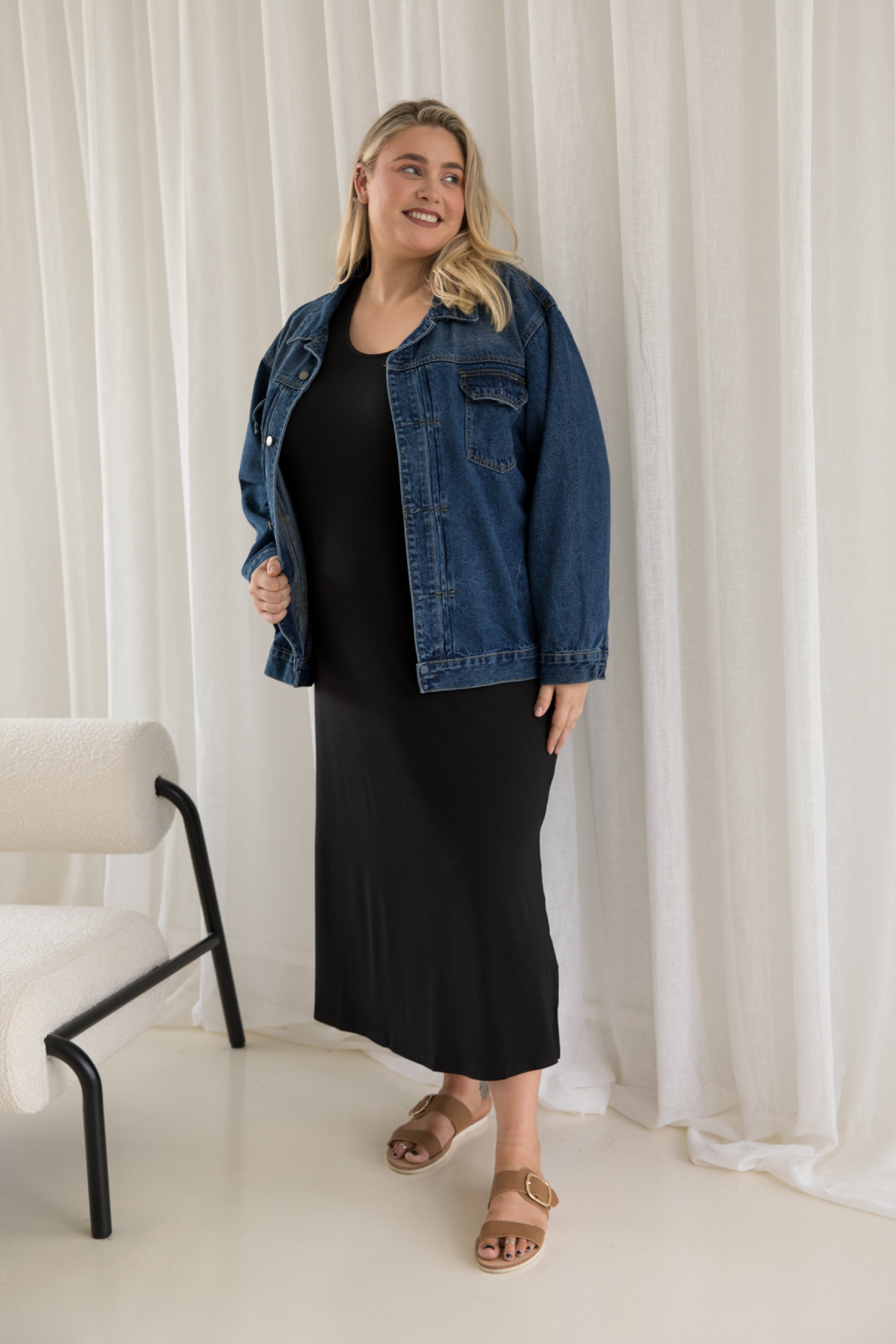 Plus-Sized Denim Jackets | PQ Collection | Denim Basic Jacket in Dark ...