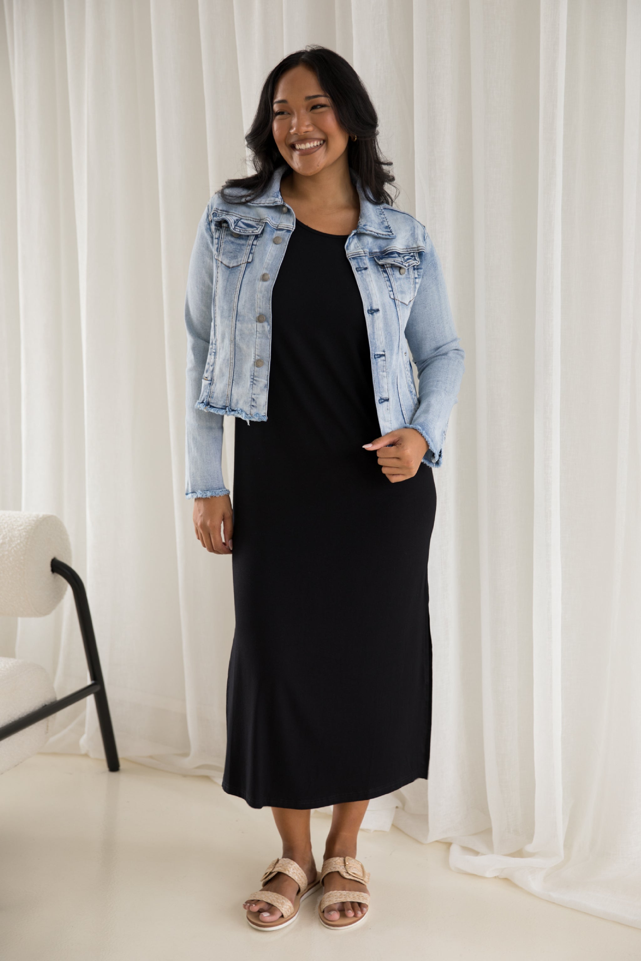 Frayed Denim Jacket in Light Blue | Shop PQ Collection