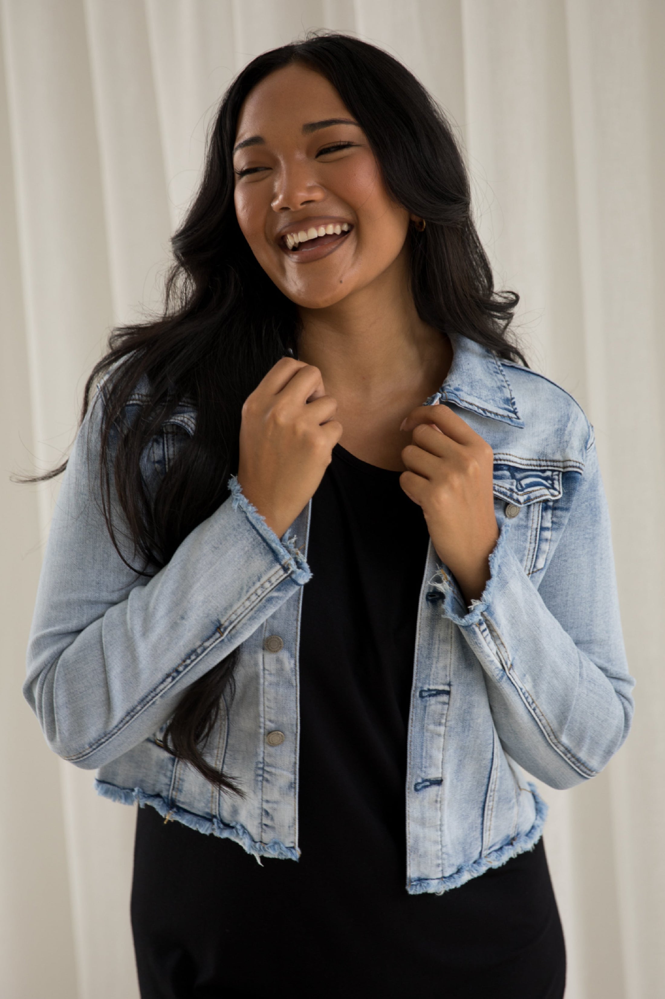 Frayed Denim Jacket in Light Blue | Shop PQ Collection