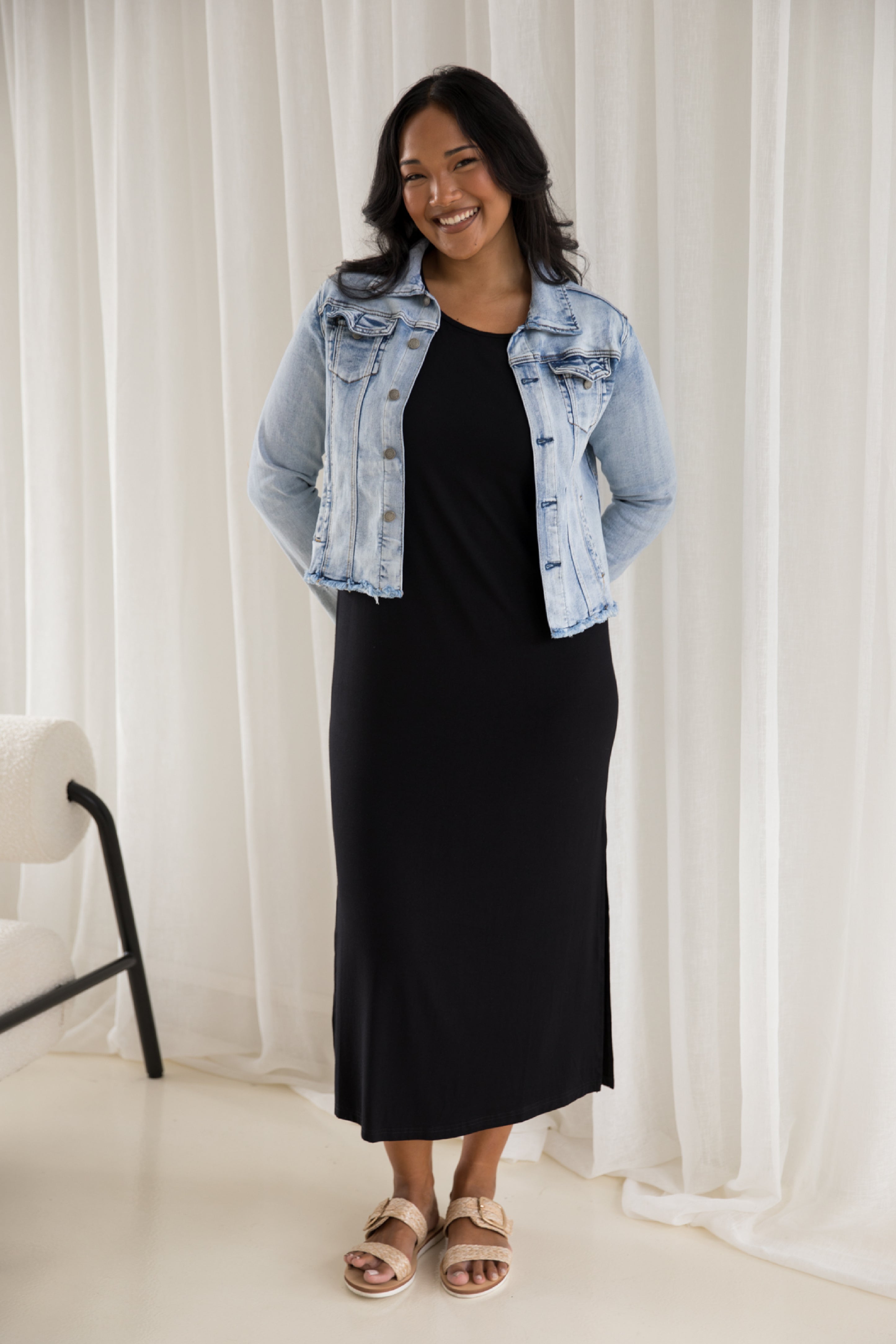 Frayed Denim Jacket in Light Blue | Shop PQ Collection