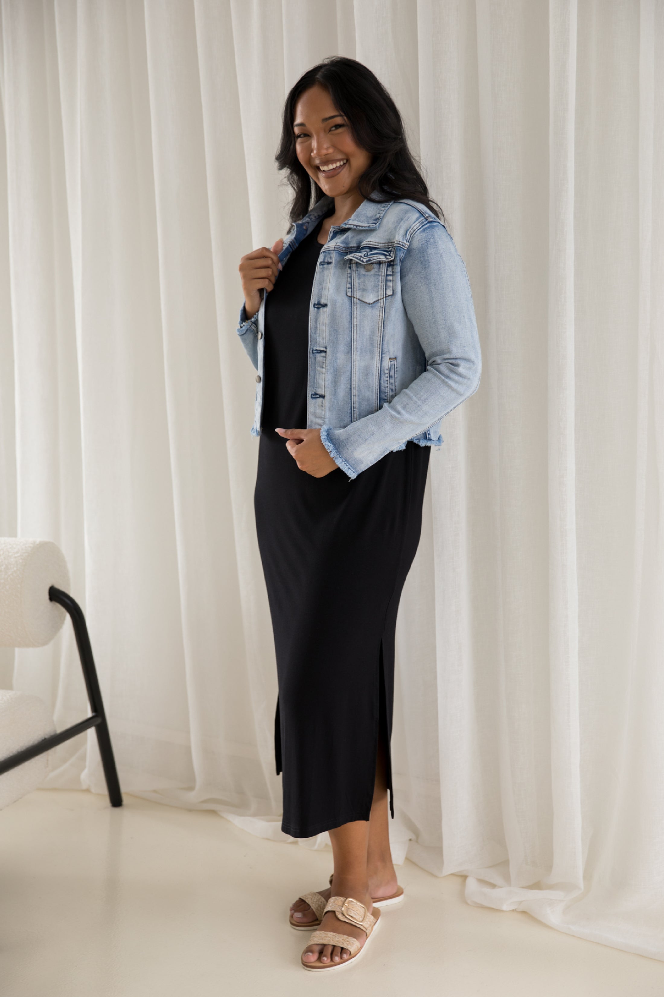 Frayed Denim Jacket in Light Blue | Shop PQ Collection