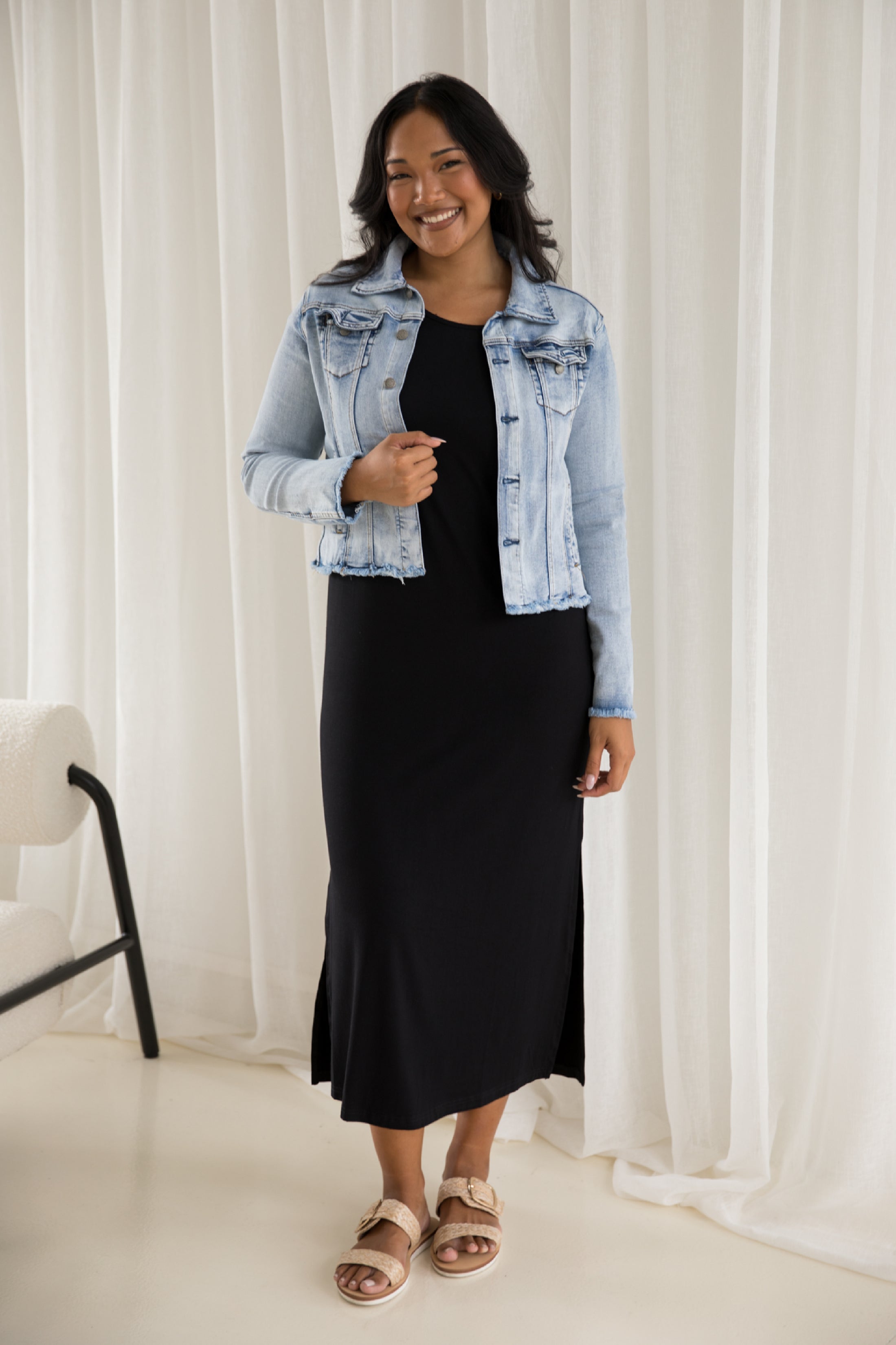 Frayed Denim Jacket in Light Blue | Shop PQ Collection