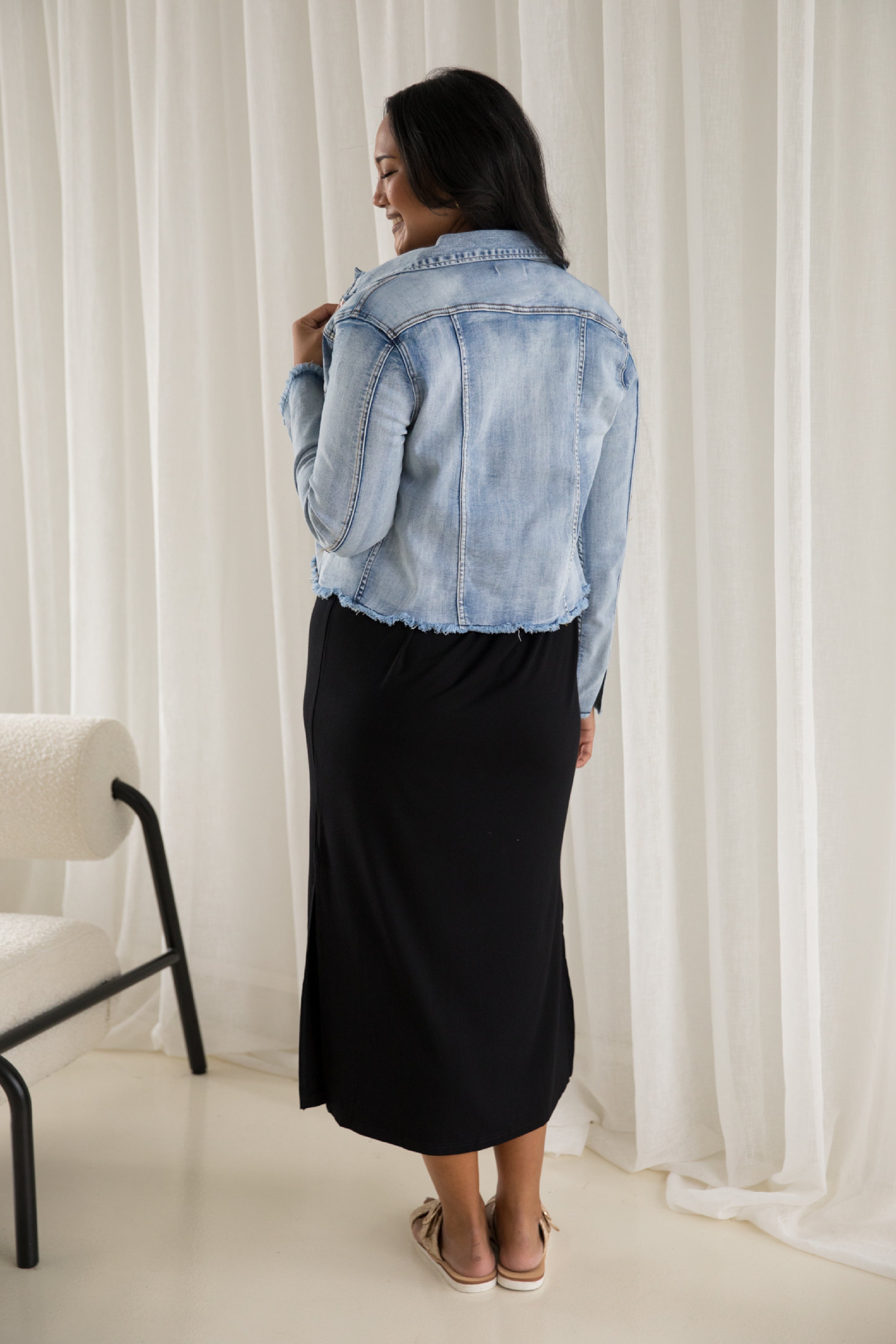 Frayed Denim Jacket in Light Blue | Shop PQ Collection